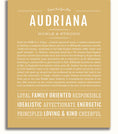 Audriana Personalized Name Meaning Art Prints – Name Stories