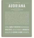 Audriana Personalized Name Meaning Art Prints – Name Stories