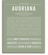 Audriana Personalized Name Meaning Art Prints – Name Stories