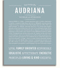 Audriana Personalized Name Meaning Art Prints – Name Stories