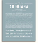Audriana Personalized Name Meaning Art Prints – Name Stories