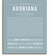 Audriana Personalized Name Meaning Art Prints – Name Stories