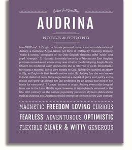 Audrina Personalized Name Meaning Art Prints – Name Stories