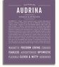 Audrina Personalized Name Meaning Art Prints – Name Stories