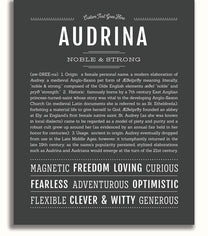 Audrina Personalized Name Meaning Art Prints – Name Stories