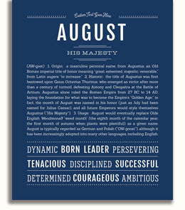 August Personalized Name Meaning Art Prints – Name Stories