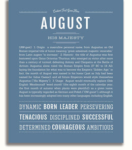 August Personalized Name Meaning Art Prints – Name Stories