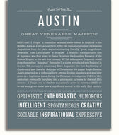 Austin Personalized Name Meaning Art Prints – Name Stories