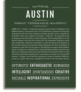 Austin Personalized Name Meaning Art Prints – Name Stories