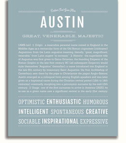 Austin Personalized Name Meaning Art Prints – Name Stories