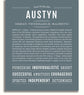 Austyn Personalized Name Meaning Art Prints – Name Stories
