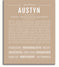 Austyn Personalized Name Meaning Art Prints – Name Stories