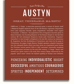 Austyn Personalized Name Meaning Art Prints – Name Stories