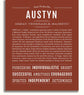 Austyn Personalized Name Meaning Art Prints – Name Stories