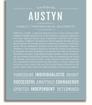 Austyn Personalized Name Meaning Art Prints – Name Stories
