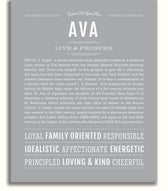 Ava Personalized Name Meaning Art Prints – Name Stories