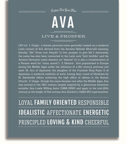 Ava Personalized Name Meaning Art Prints – Name Stories