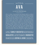 Ava Personalized Name Meaning Art Prints – Name Stories