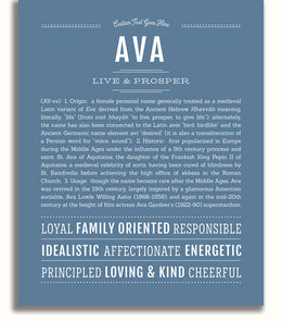 Ava Personalized Name Meaning Art Prints – Name Stories
