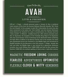 Avah Personalized Name Meaning Art Prints – Name Stories