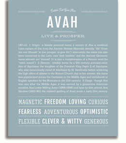 Avah Personalized Name Meaning Art Prints – Name Stories