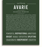 Avarie Personalized Name Meaning Art Prints – Name Stories