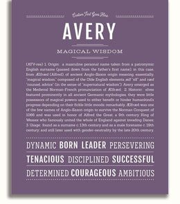 Avery Personalized Name Meaning Art Prints – Name Stories