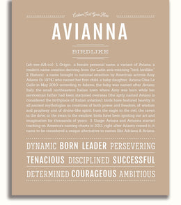 Avianna Personalized Name Meaning Art Prints – Name Stories
