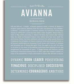 Avianna Personalized Name Meaning Art Prints – Name Stories