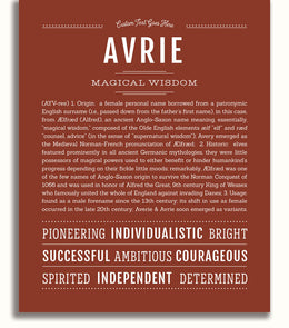 Avrie Personalized Name Meaning Art Prints – Name Stories