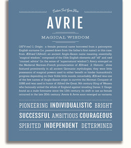 Avrie Personalized Name Meaning Art Prints – Name Stories