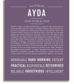 Ayda Personalized Name Meaning Art Prints – Name Stories