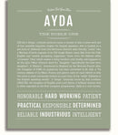 Ayda Personalized Name Meaning Art Prints – Name Stories