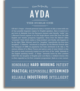 Ayda Personalized Name Meaning Art Prints – Name Stories
