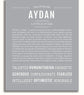 Aydan Personalized Name Meaning Art Prints – Name Stories