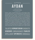 Aydan Personalized Name Meaning Art Prints – Name Stories