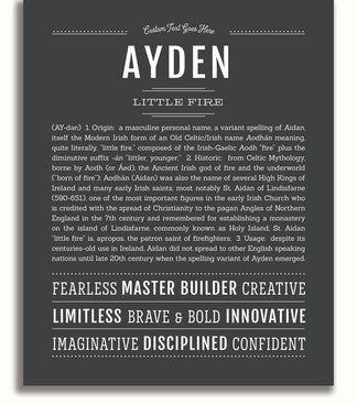 Ayden Personalized Name Meaning Art Prints – Name Stories