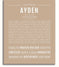 Ayden Personalized Name Meaning Art Prints – Name Stories
