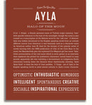 Ayla Personalized Name Meaning Art Prints – Name Stories