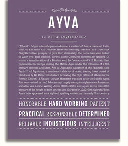 Ayva Personalized Name Meaning Art Prints – Name Stories