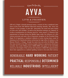 Ayva Personalized Name Meaning Art Prints – Name Stories