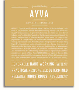 Ayva Personalized Name Meaning Art Prints – Name Stories