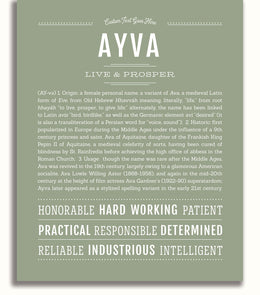 Ayva Personalized Name Meaning Art Prints – Name Stories