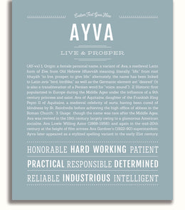 Ayva Personalized Name Meaning Art Prints – Name Stories
