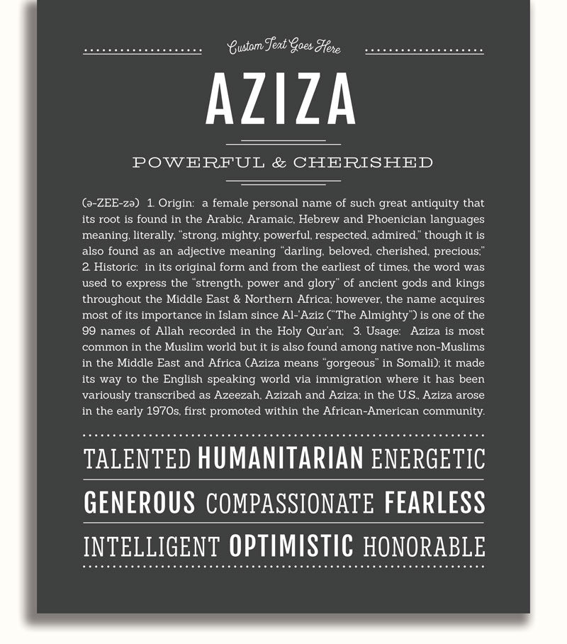 Aziza Personalized Name Meaning Art Prints – Name Stories