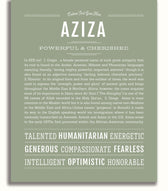 Aziza Personalized Name Meaning Art Prints – Name Stories