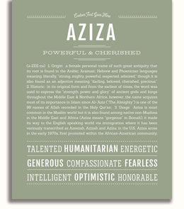 Aziza Personalized Name Meaning Art Prints – Name Stories