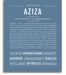 Aziza Personalized Name Meaning Art Prints – Name Stories