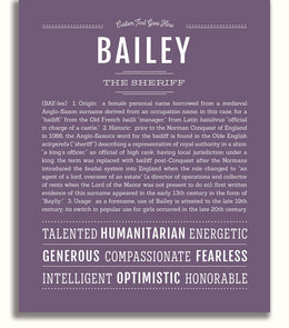 Bailey Personalized Name Meaning Art Prints – Name Stories