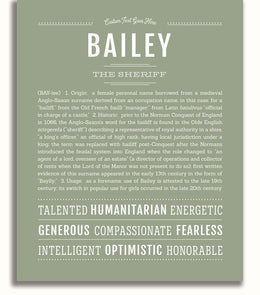 Bailey Personalized Name Meaning Art Prints – Name Stories